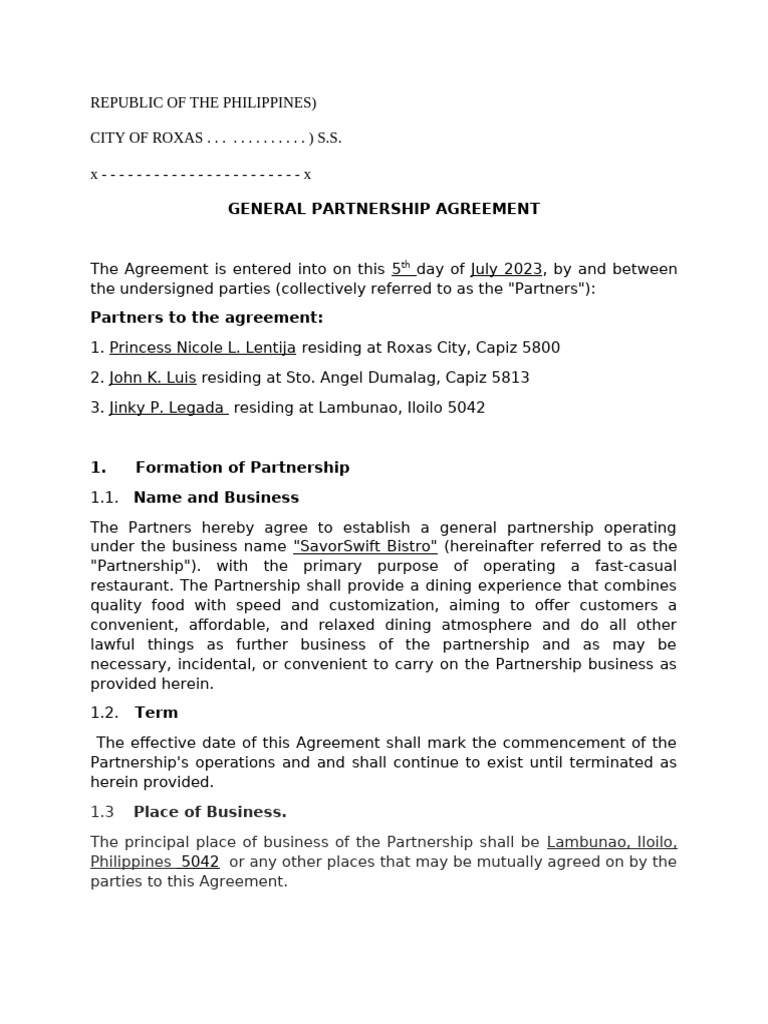 General Partnership Agreement | PDF