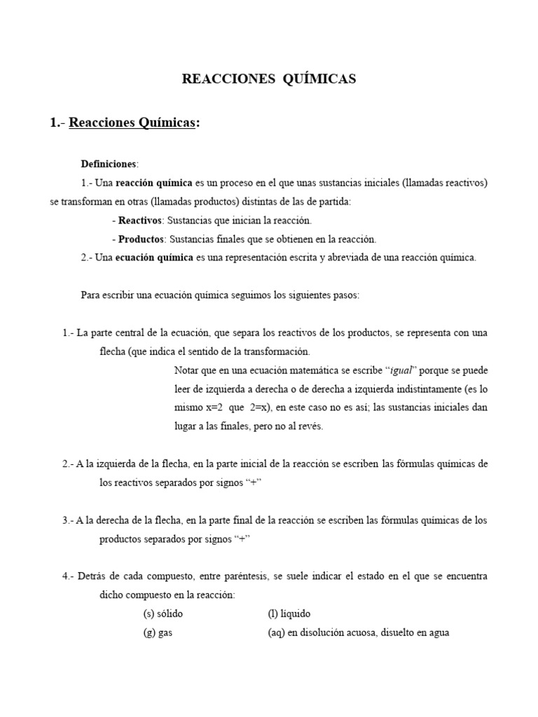 Reacciones Químicas Teoría 3 ESO | PDF