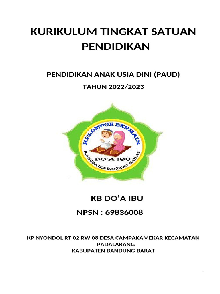Kurikulum Tingkat Satuan Pendidikan Doi BBBB | PDF