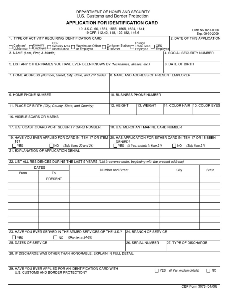 CBP Form 3078 | PDF | U.S. Customs And Border Protection | Military ...