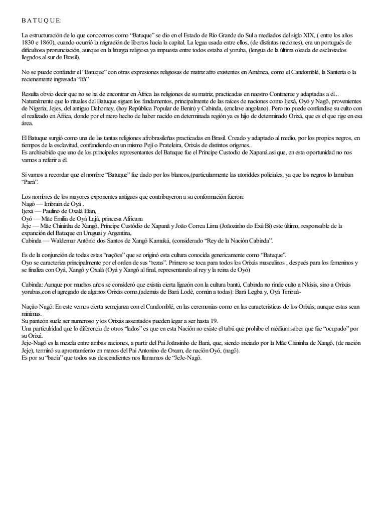 Batuque Un Poco de Historia | PDF | Religiones religiosas | Historia