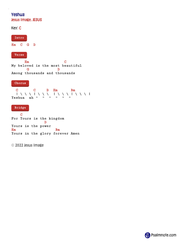 Yeshua Chords & Lyrics - Jesus Image - Psalmnote | PDF