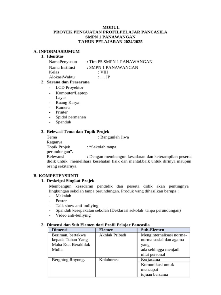 Modul Projek Bangunlah Jiwa Dan Raganya - Sekolah Tanpa Perundungan ... Modul Projek Bangunlah Jiwa Dan Raganya - Sekolah Tanpa Perundungan ...