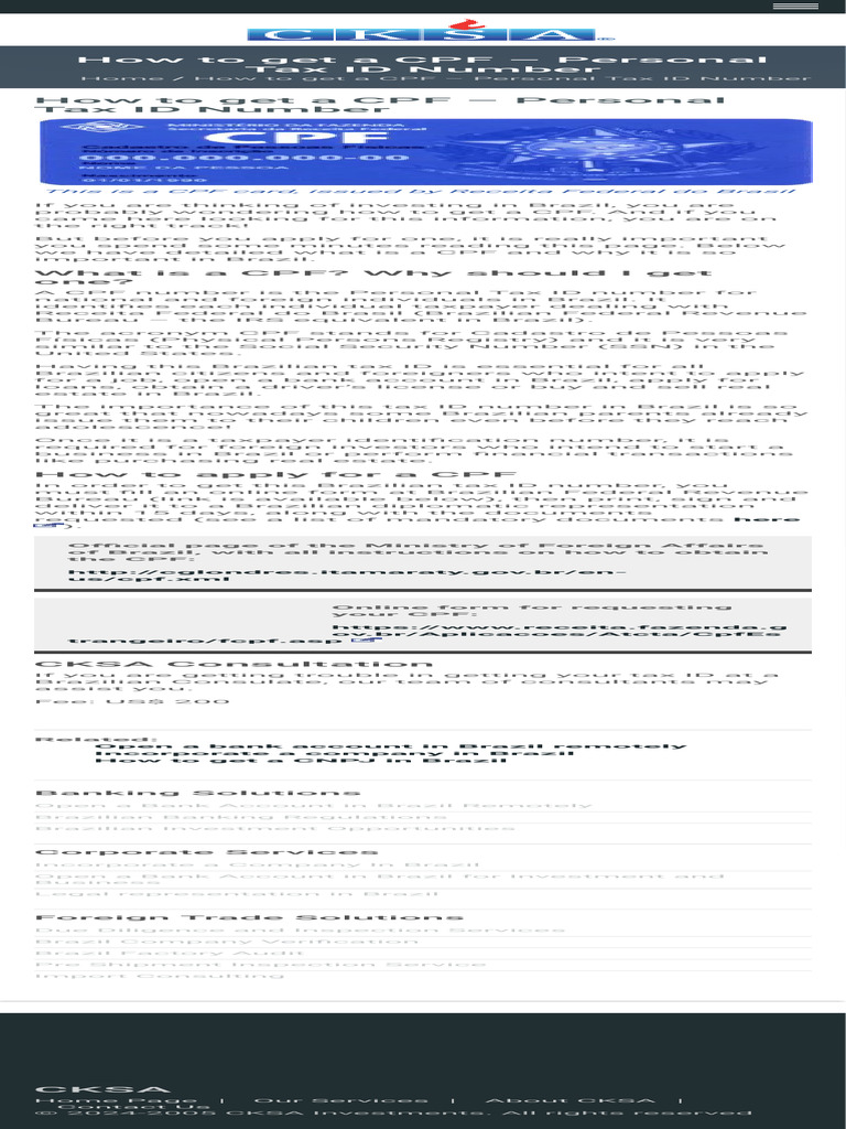 How To Get A CPF - Personal Tax ID Number - CKSA Investments | PDF