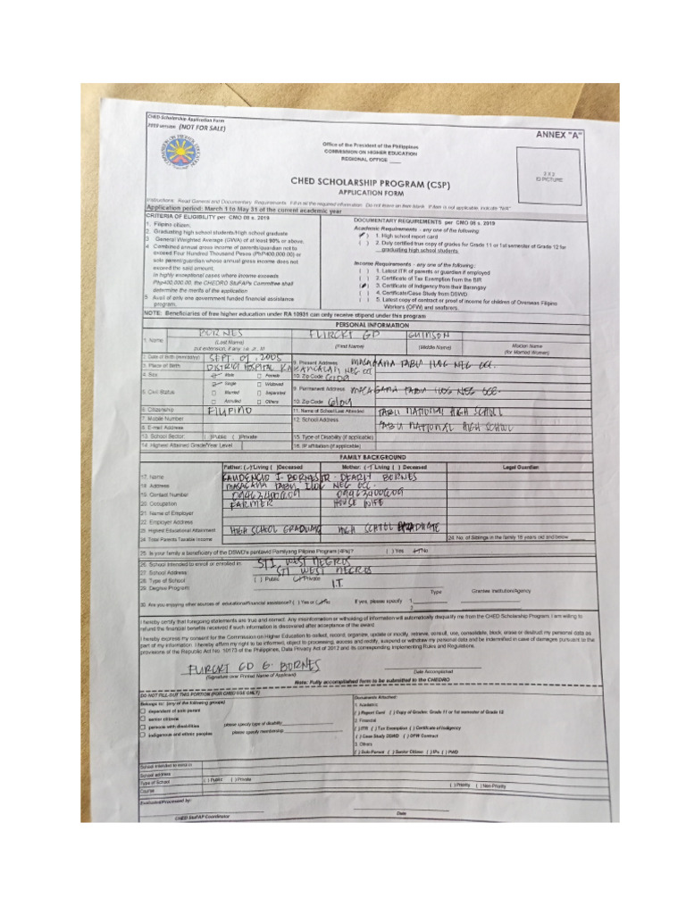 Ched Application Form | PDF