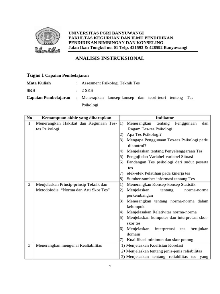 Analisis Instruksional Ass. Psi Teknik Tes | PDF