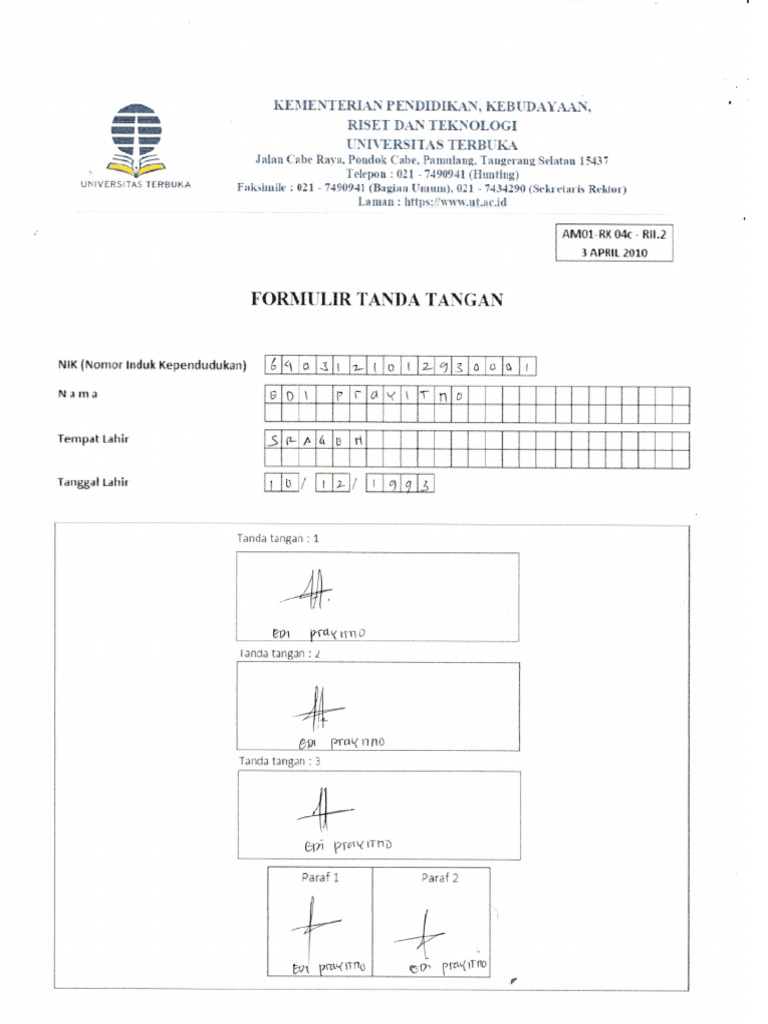 Formulir Tanda Tangan AM01-RK04c-RII.2 | PDF