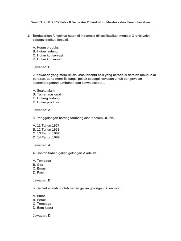 Soal PTS, UTS IPS Kelas 8 Semester 2 Kurikulum Merdeka Dan Kunci Jawaban | PDF