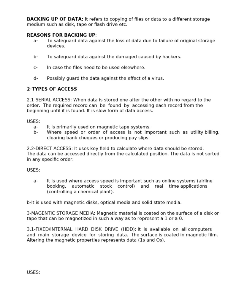 Storage Devices and Media Ict Igcse Note | PDF