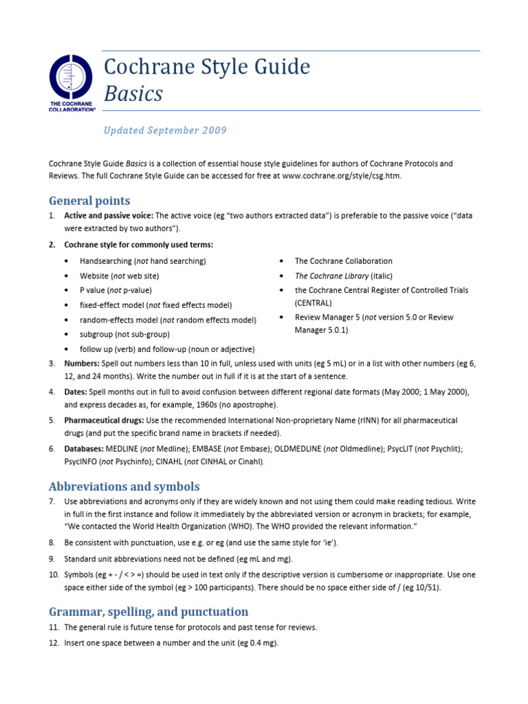 Cochrane Style Basics | PDF