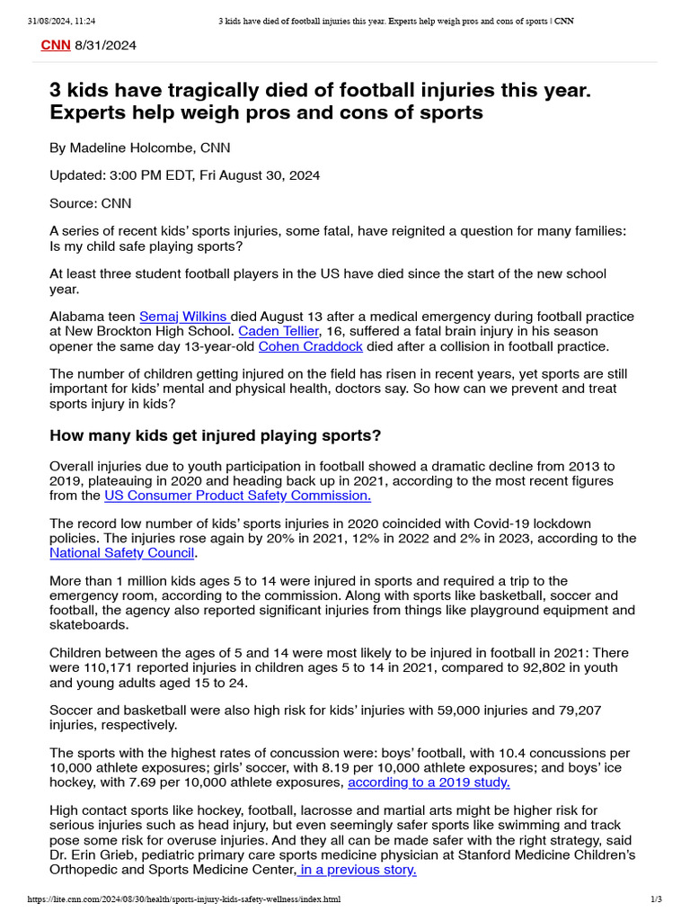 3 Kids Have Died of Football Injuries This Year. Experts Help Weigh ...