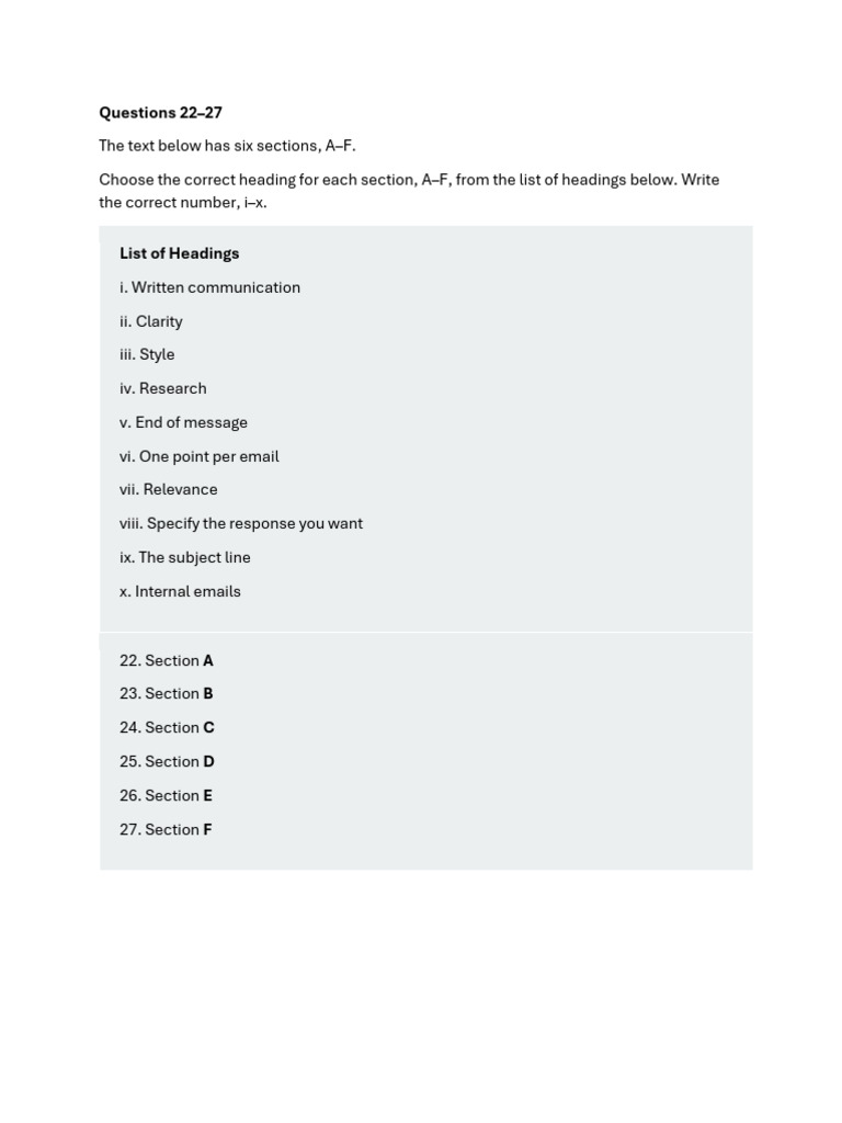 Matching Heading Exercise | PDF