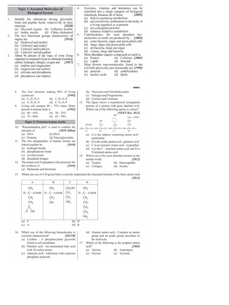 Pyq Biomolecule | PDF