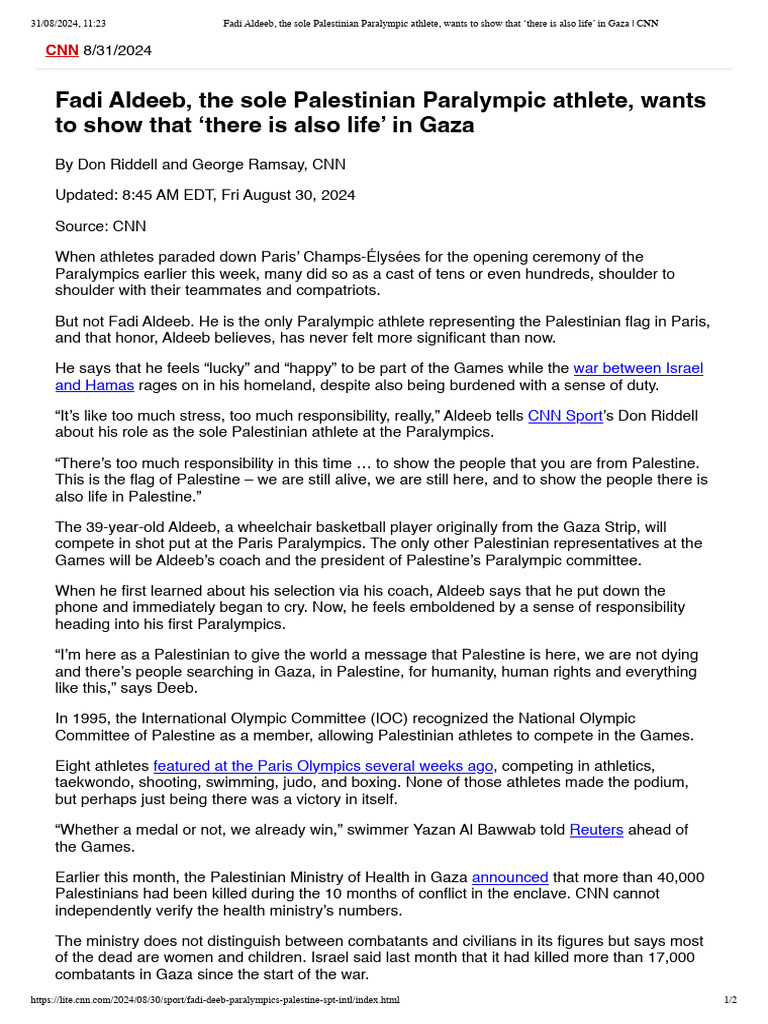 Fadi Aldeeb, The Sole Palestinian Paralympic Athlete, Wants To Show ...