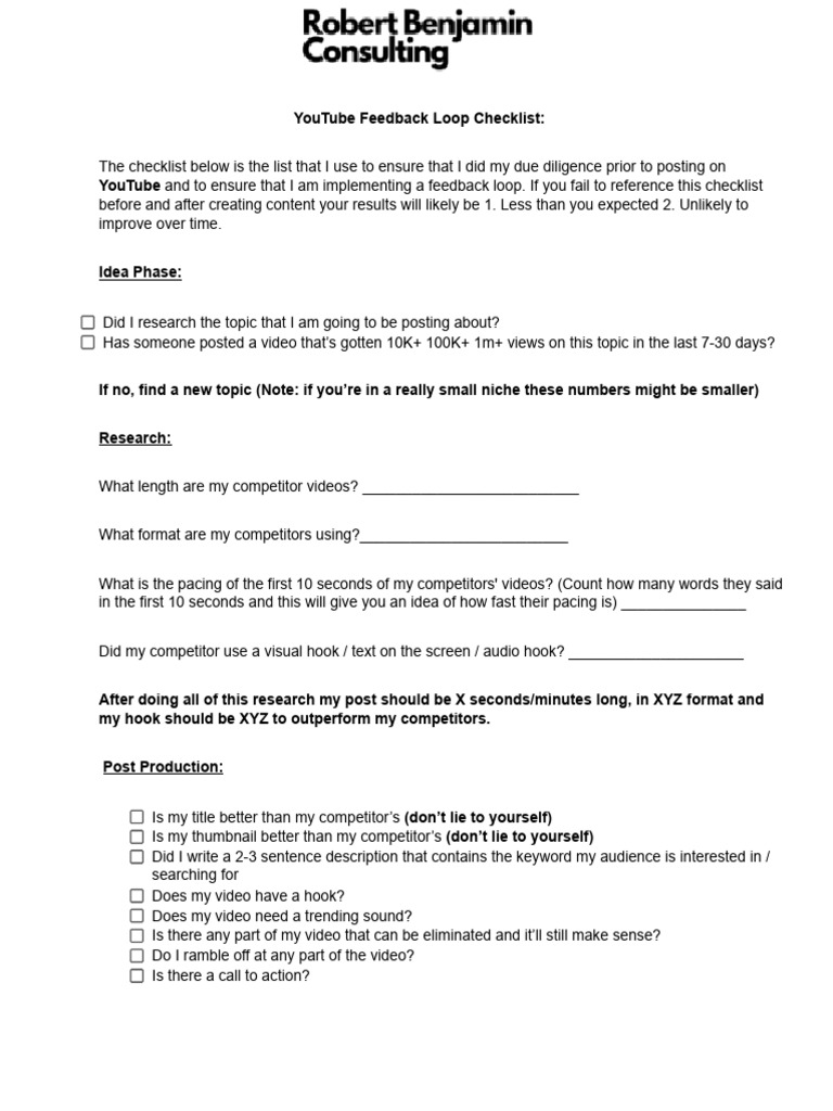 YouTube Feedback Loop Checklist | PDF