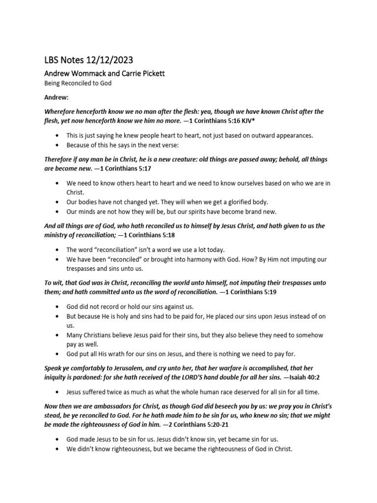 Live Bible Study Notes Week 50 20231212 | PDF