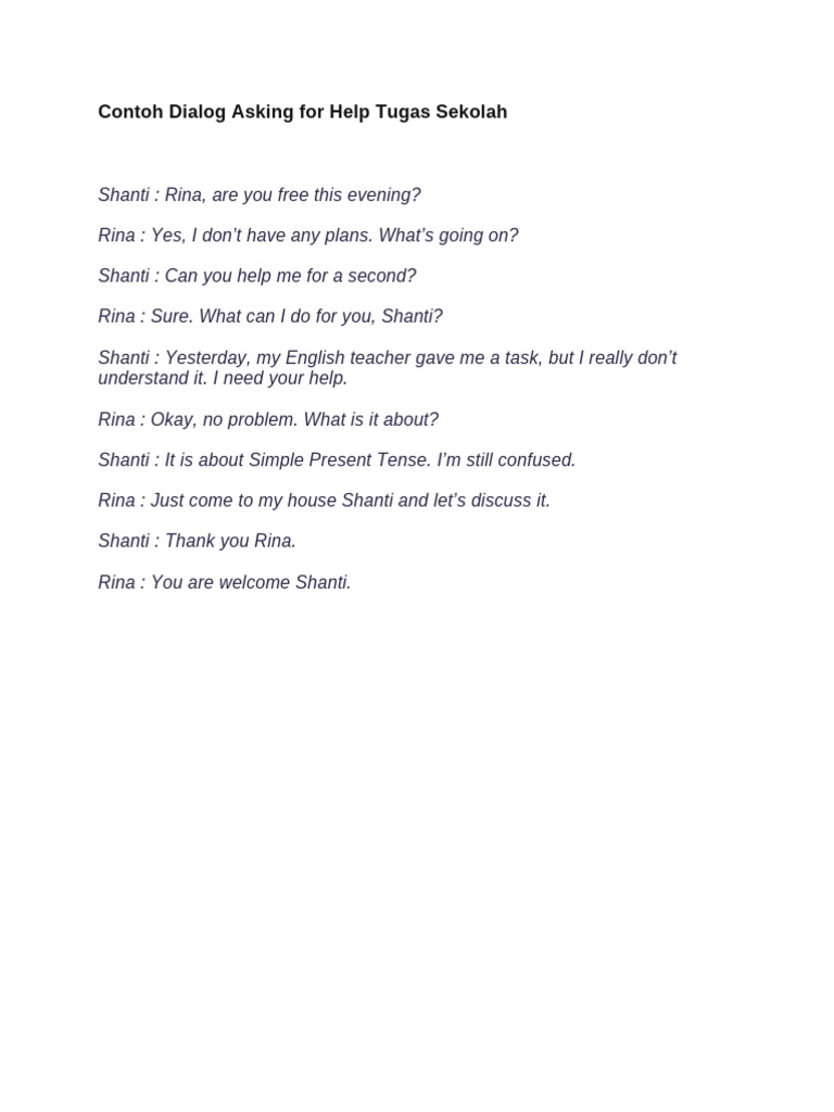Contoh Dialog Asking For Help Tugas Sekolah Pdf