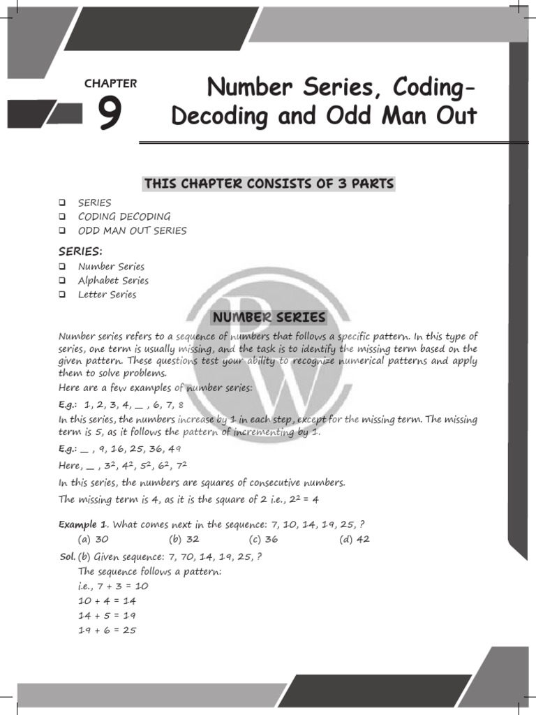 Number Series, Coding-Decoding and Odd Man Out: This Chapter Consists of 3 Parts | PDF