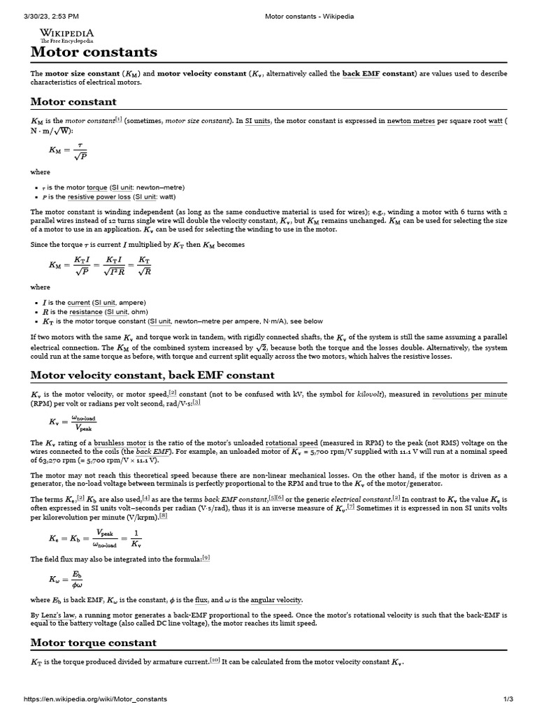 Motor Constants Wiki | PDF