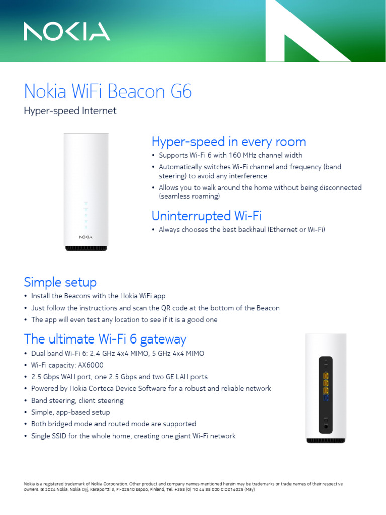 Nokia Wifi Beacon G6: Hyper-Speed in Every Room | PDF
