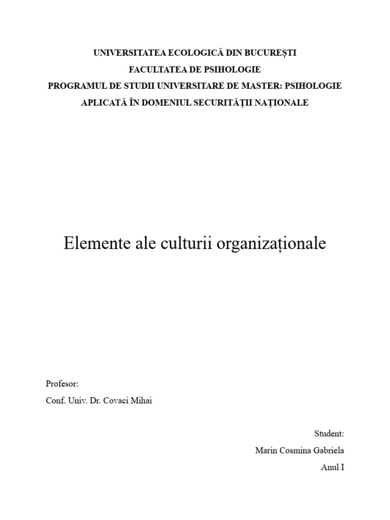 Elemente Ale Culturii Organizationale | PDF