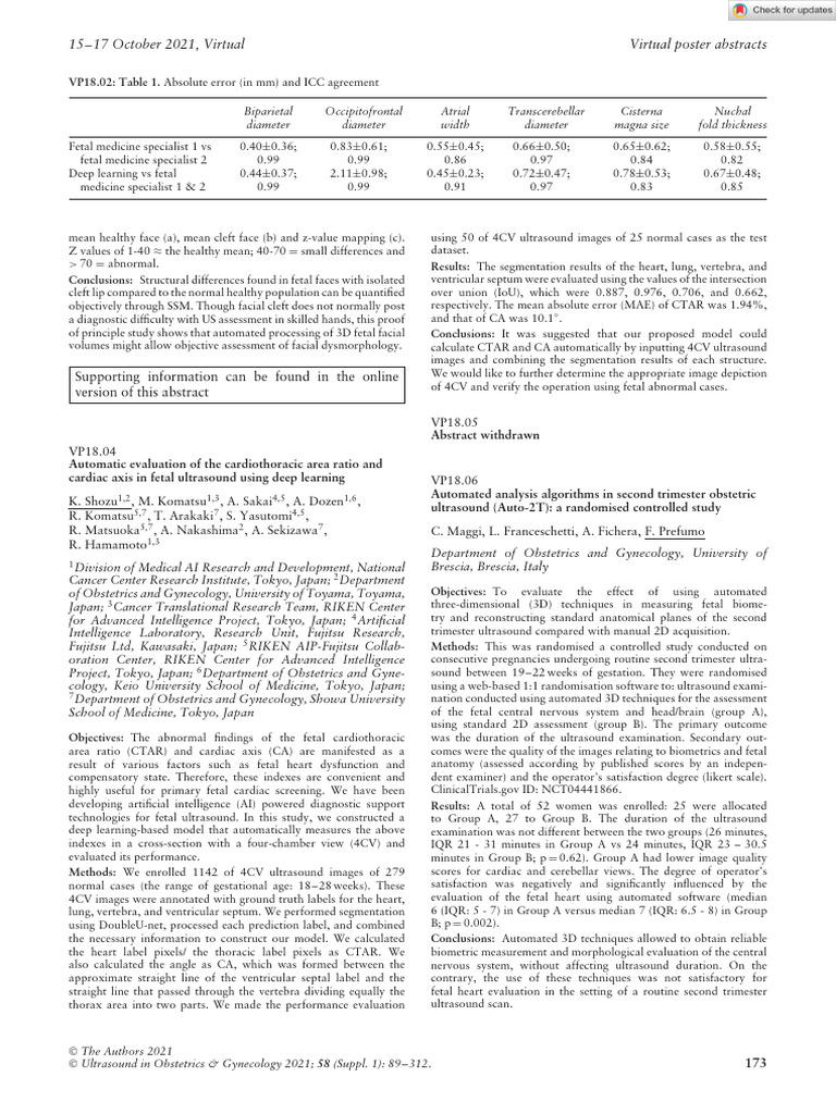 Ultrasound in Obstet Gyne - 2021 - Maggi - VP18 06 Automated Analysis Algorithms in Second ...