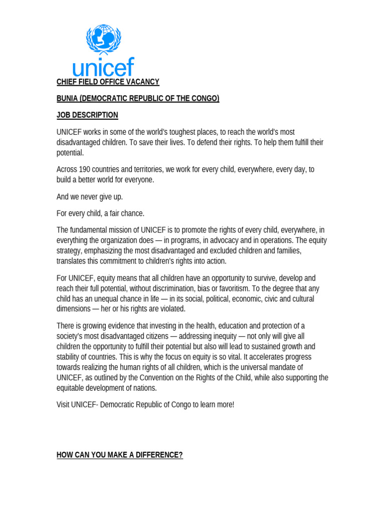 Chief Field Office_Job_Description_UNICEF (1) | PDF
