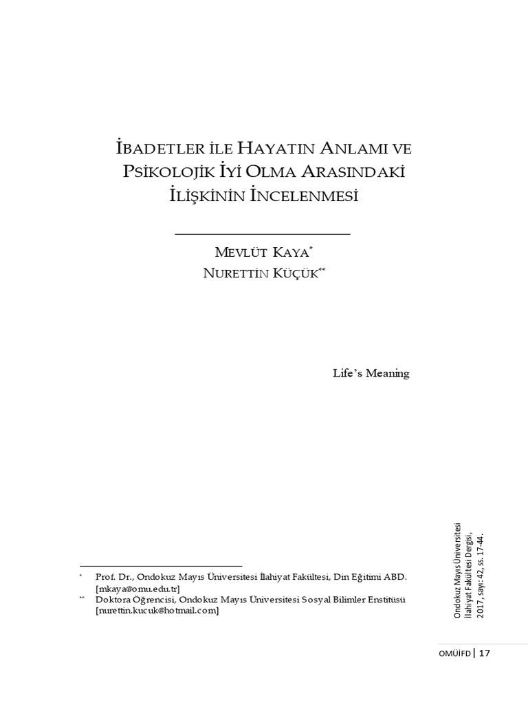 Badetler Ile Hayat - N Anlam - Ve Psikolojik - Yi Olma Aras - Ndaki - Li - Kinin - Ncelenmesi ...
