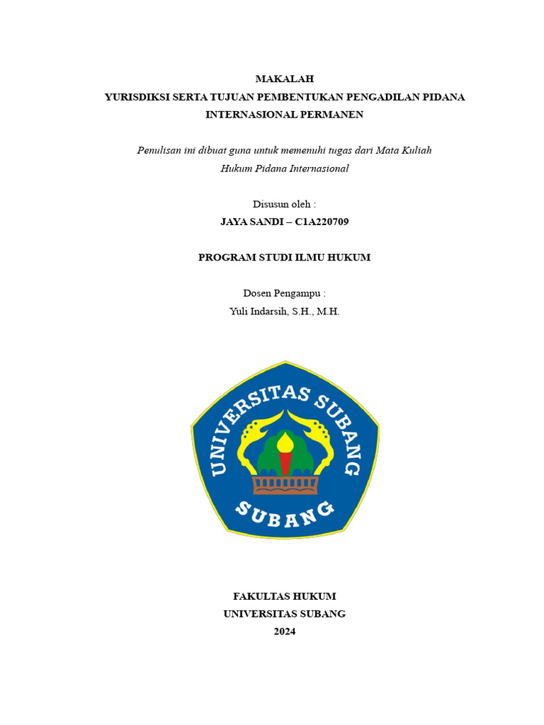 Yurisdiksi dan Tujuan Pengadilan Pidana Internasional | PDF | Ilmu ...