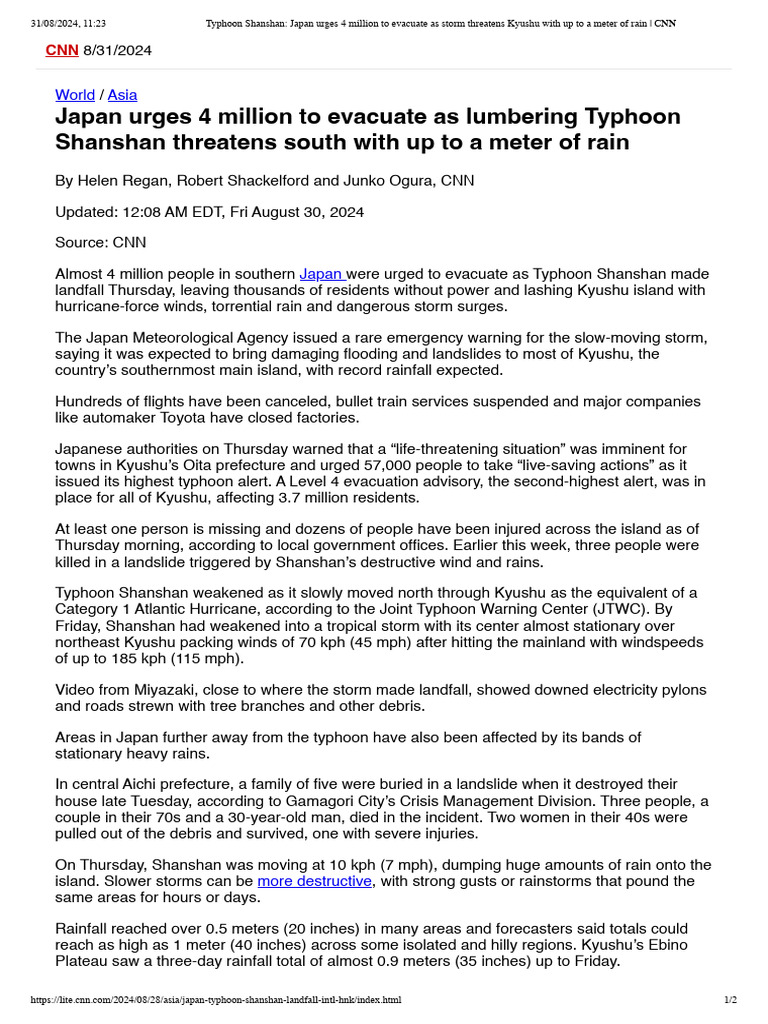 Typhoon Shanshan - Japan Urges 4 Million To Evacuate As Storm Threatens ...