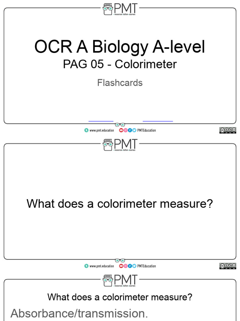 Flashcards - PAG 05 Colorimeter - OCR (A) Biology A-Level | PDF