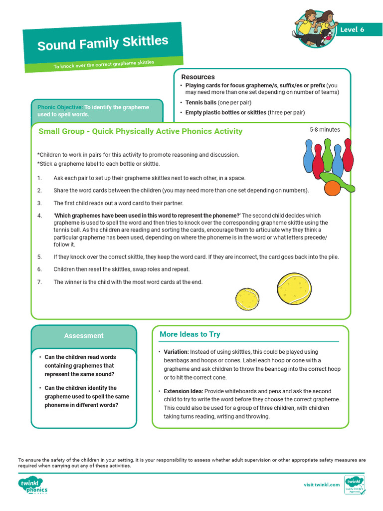 Physically Activity Phonics-Sound Family Skittles | PDF