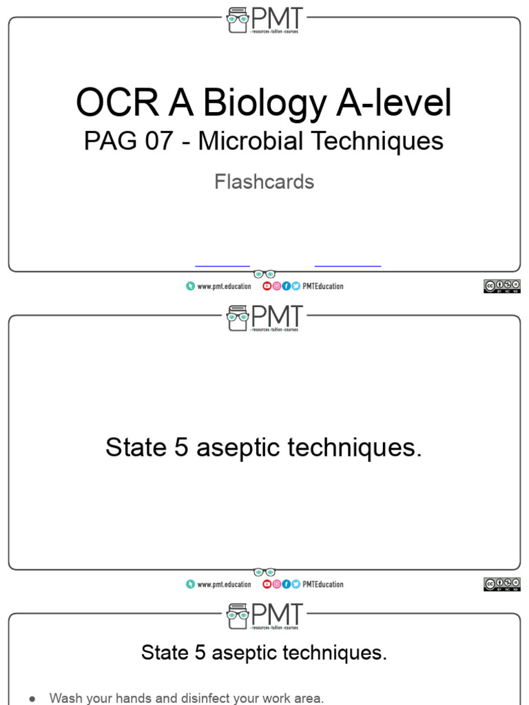 Flashcards - PAG 07 Microbial Techniques - OCR (A) Biology A-Level | PDF