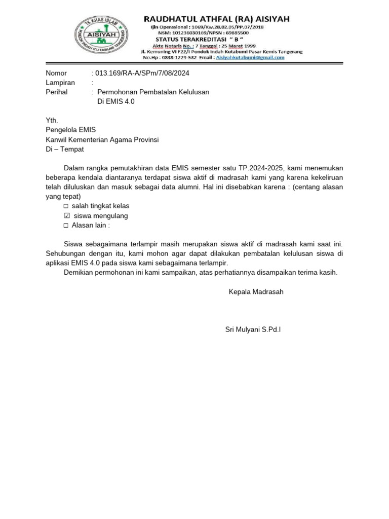 Format Permohonan Pembatalan Kelulusan | PDF