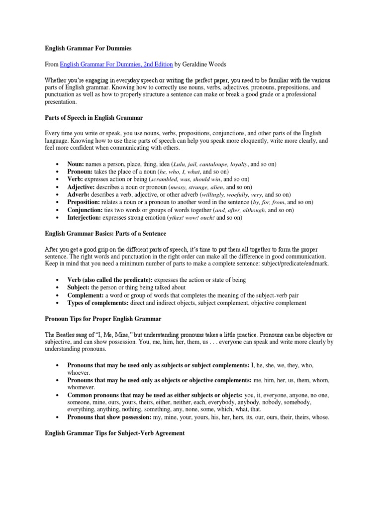 English Grammar For Dummies | PDF