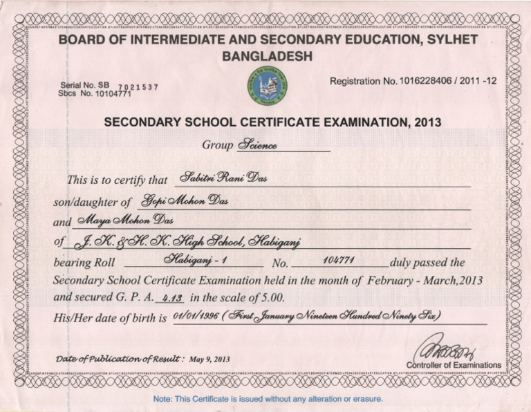SSC Certificate | PDF