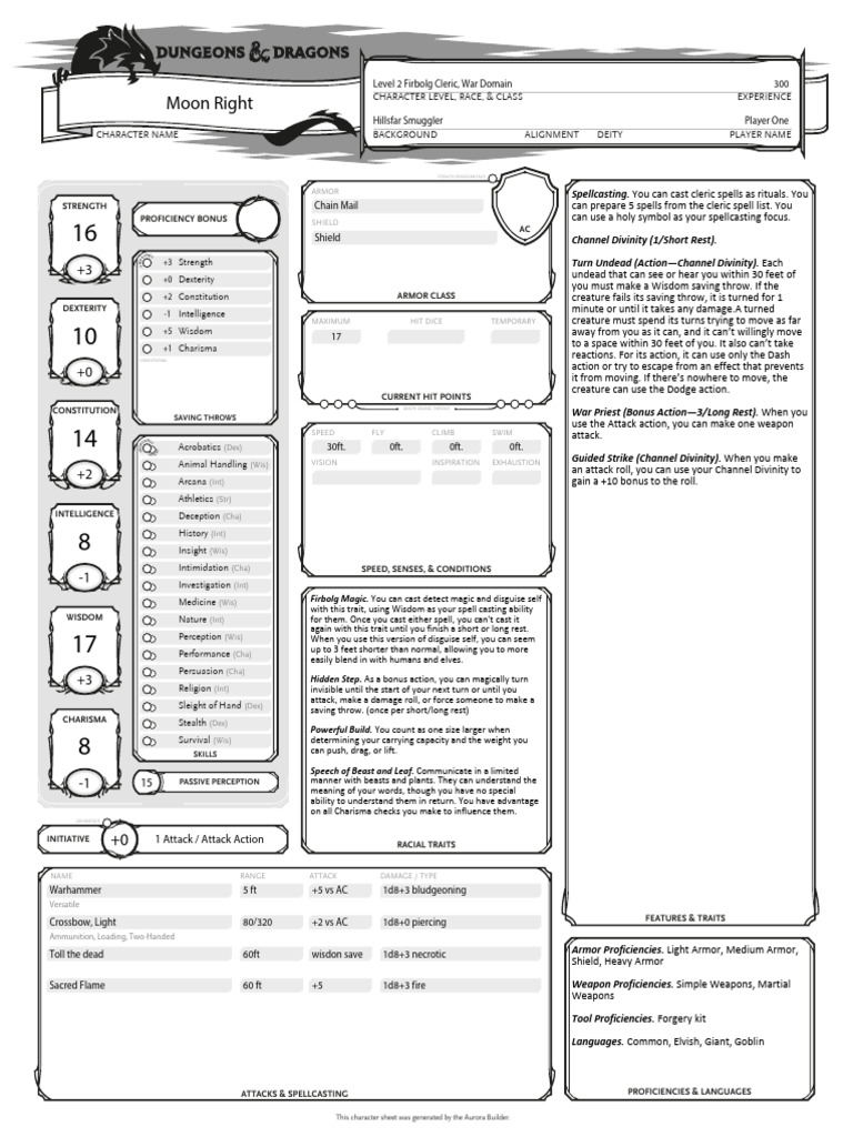 Moon Right DND Character Backup | PDF