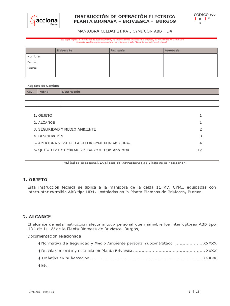 02 Maniobra Celdas 11 KV CYMI ABB HD4 | PDF