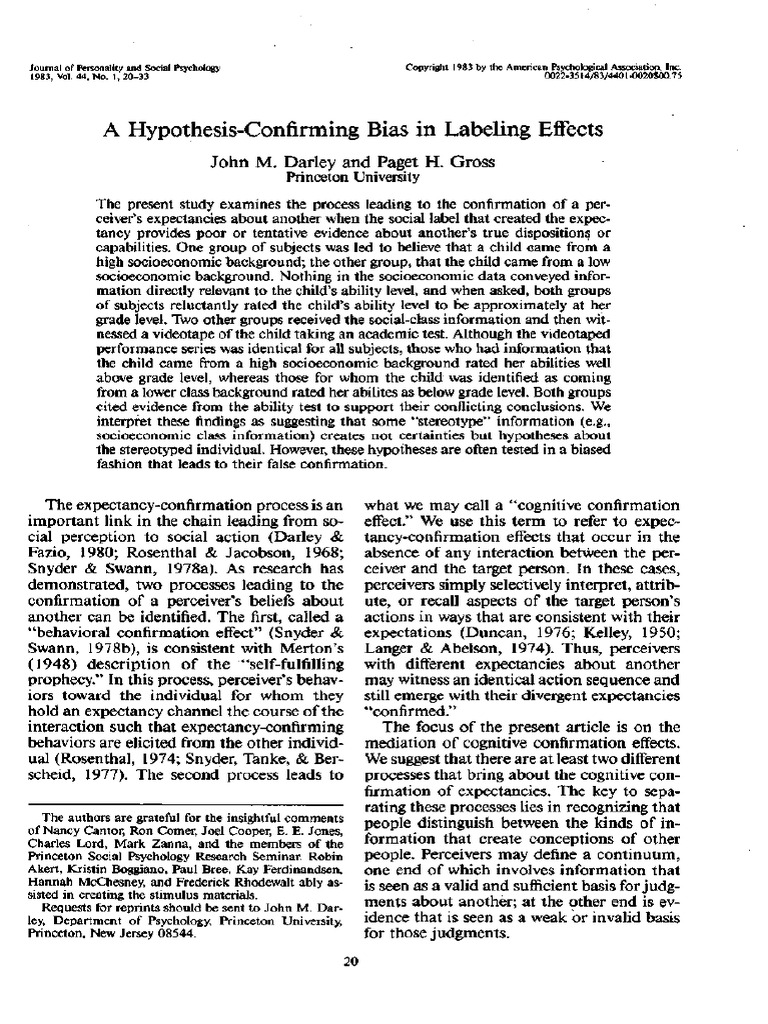 A Hypothesis Confirming Bias in Labeling Effects | PDF