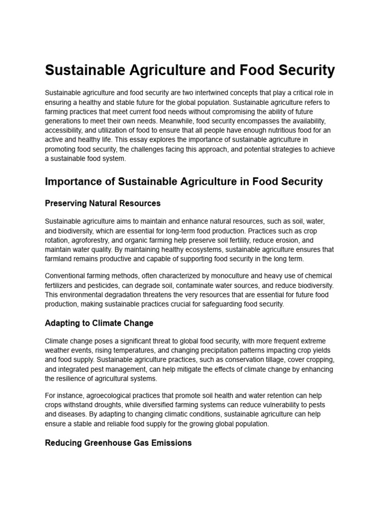 Sustainable Agriculture and Food Security | PDF