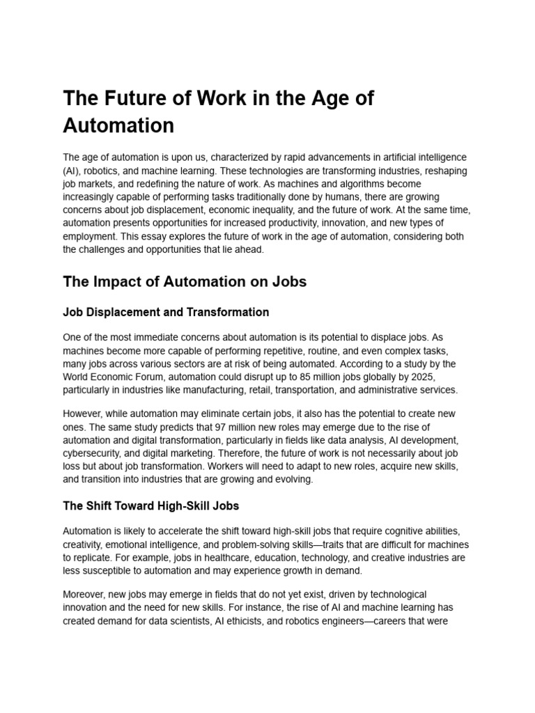 The Future of Work in The Age of Automation | PDF