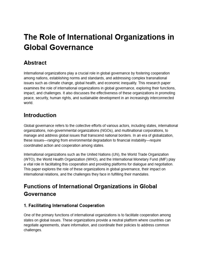 The Role of International Organizations in Global Governance | PDF