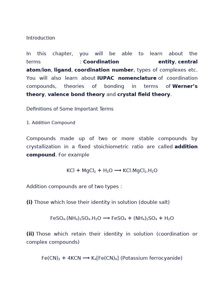 Class 12 Chemistry Chap Coordination Compounds | PDF | Coordination ...
