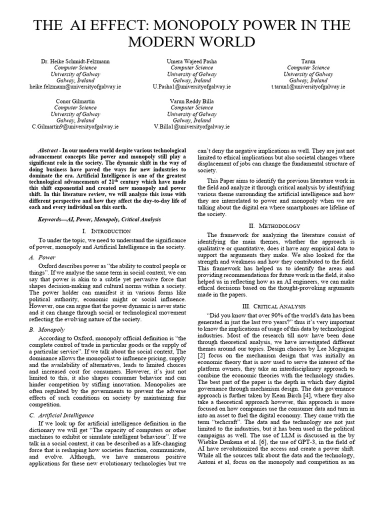 The AI Effect Monopoly Power in The Modern World | PDF