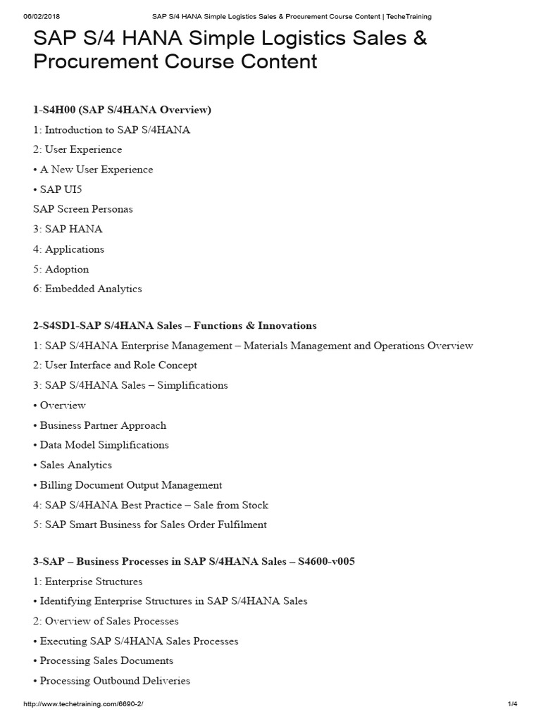 SAP S - 4 HANA Simple Logistics Sales & Procurement Course Content ...