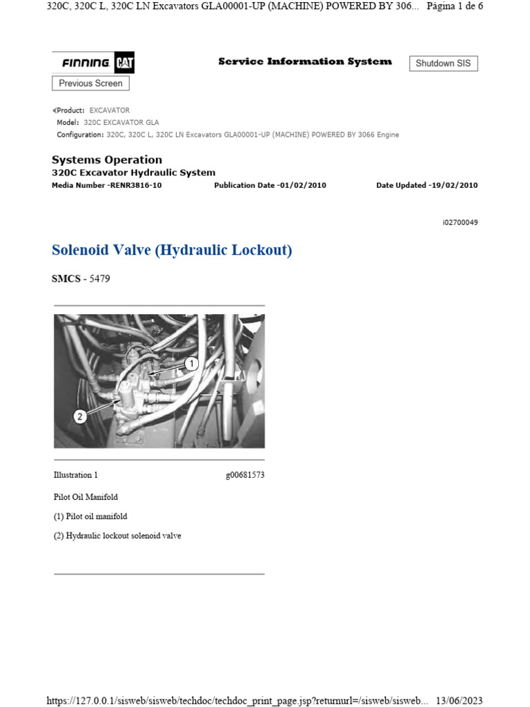 320C-Solenoid Valve (Hydraulic Lockout) - System Operation | PDF
