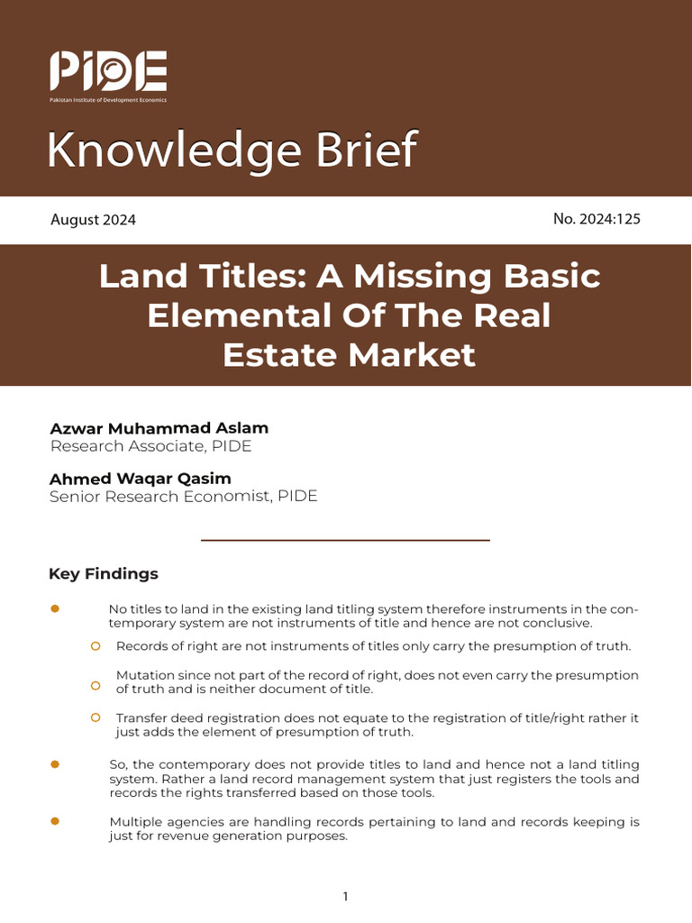 KB 125 Land Titles A Missing Basic Elemental of The Real Estate Market ...