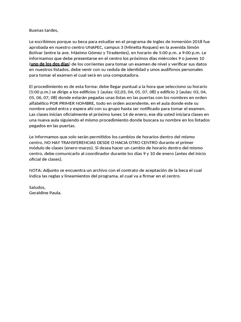 Correo de Aceptacion de Beca | PDF