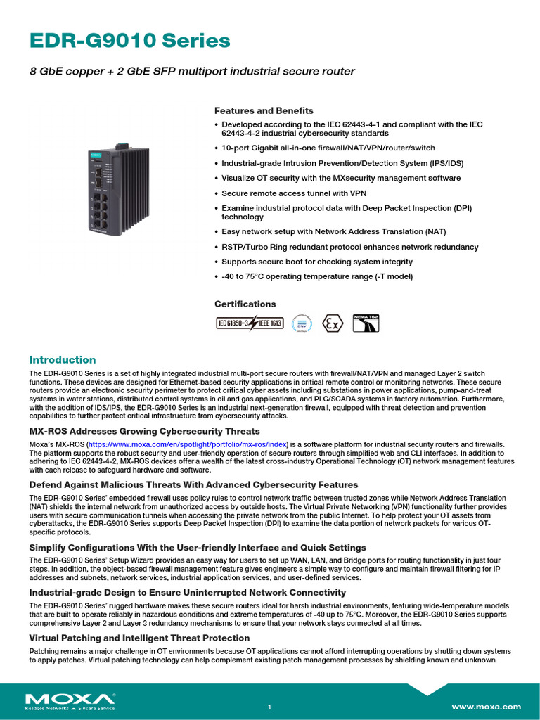 Moxa Edr g9010 Series Datasheet v2.2 | PDF