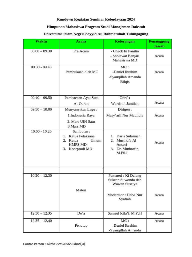 Rundown Kegiatan Seminar 2024 | PDF